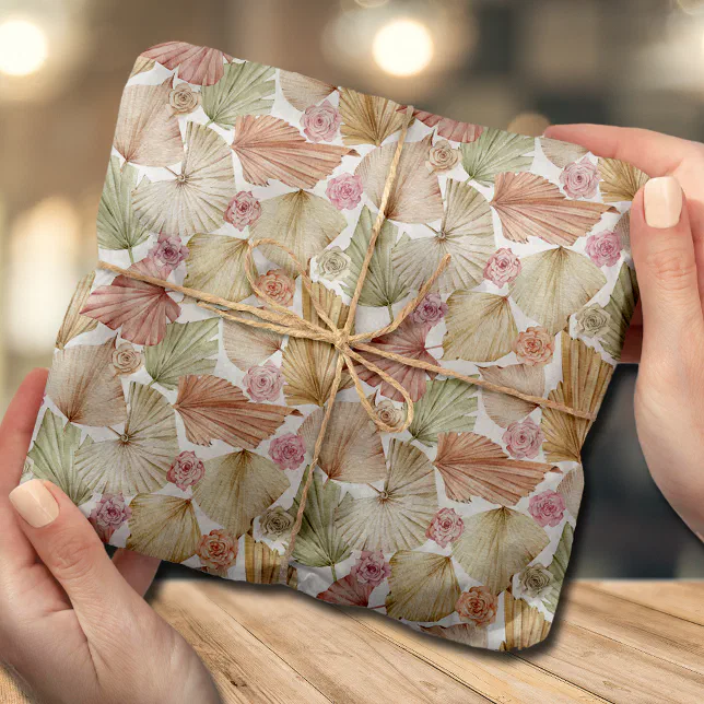 Watercolor Palm Leaves and Roses Tissue Paper | Zazzle