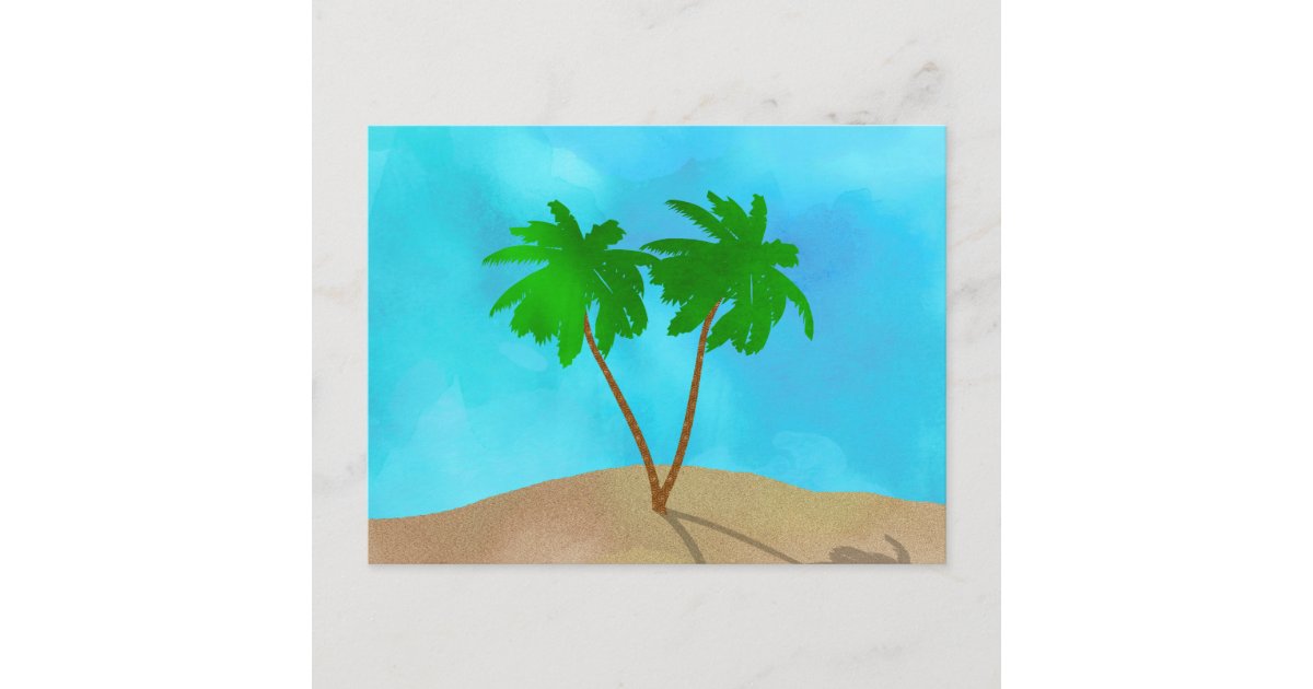 Watercolor Palm Tree Beach Scene Collage Postcard | Zazzle