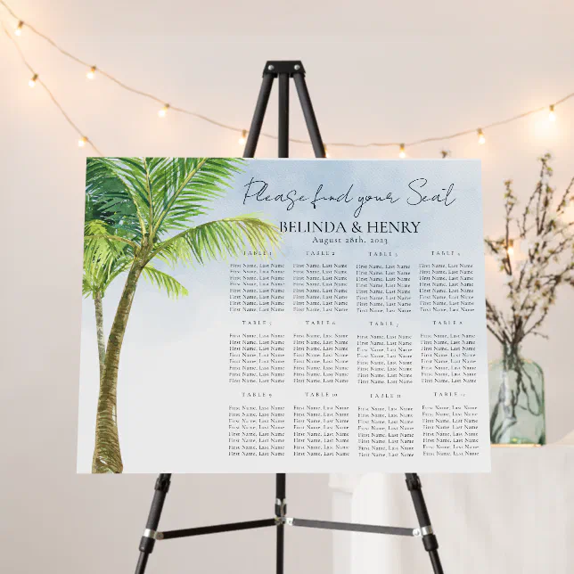 Watercolor Palm Tree Beach Wedding Seating Plan Fo Foam Board | Zazzle