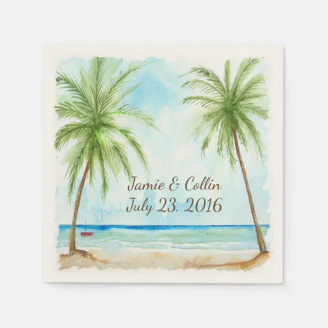 Watercolor Palm Tree Custom Wedding Paper Napkins | Zazzle