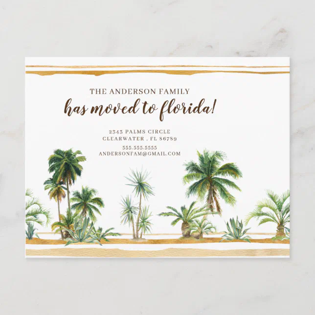Watercolor Palm Tree Moving Announcement Postcard | Zazzle