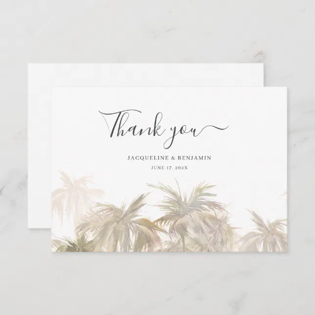 Watercolor Palm Tree Script Wedding Thank You Card | Zazzle