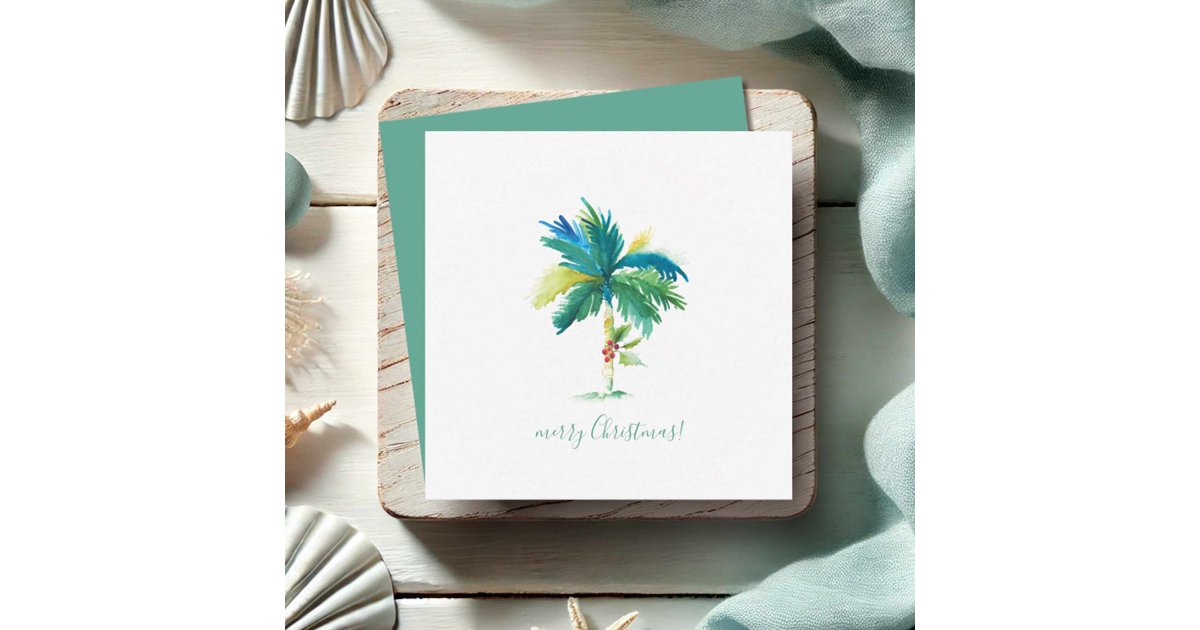 Watercolor Palm Tree Tropical Christmas Note Card | Zazzle