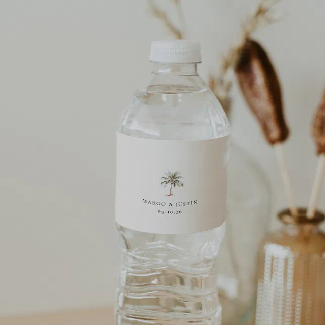 Watercolor Palm Tree Water Bottle Label | Zazzle
