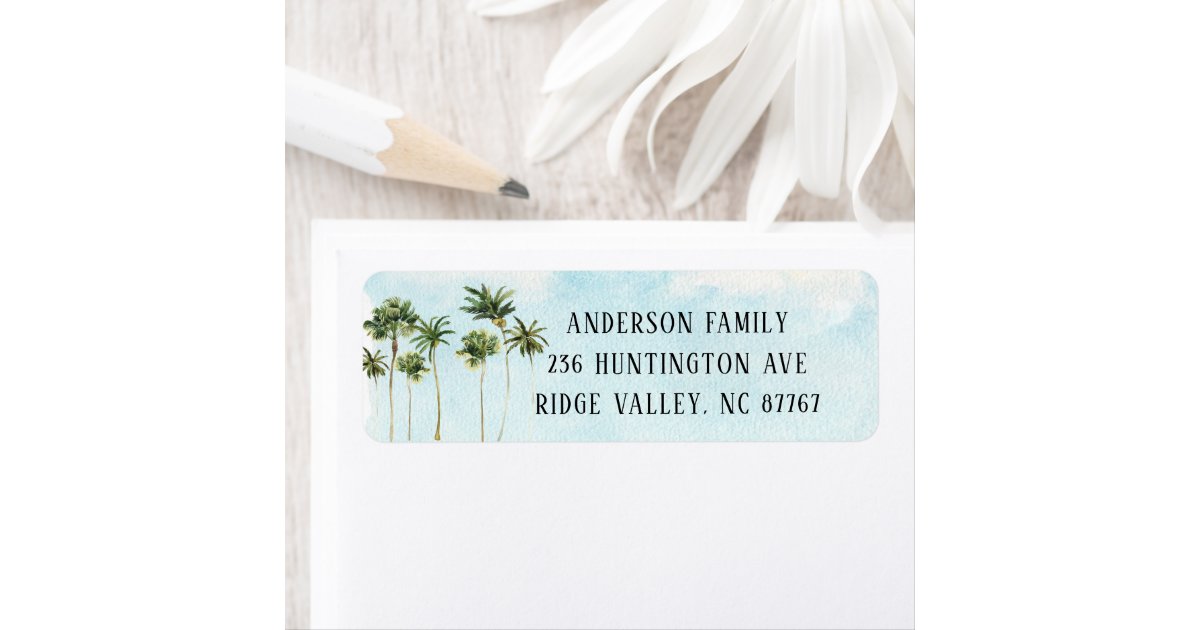 Watercolor Palm Trees New Address Label | Zazzle