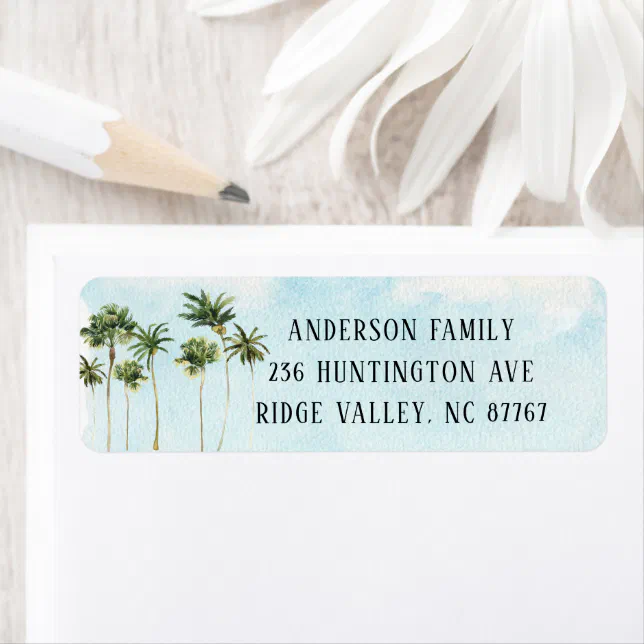Watercolor Palm Trees New Address Label | Zazzle