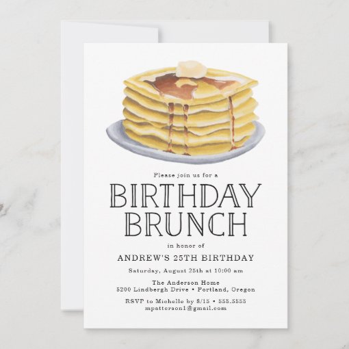 Watercolor Pancake Brunch Birthday Party Invitation | Zazzle