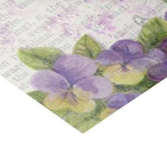 Watercolor pansies on printed book page tissue paper | Zazzle