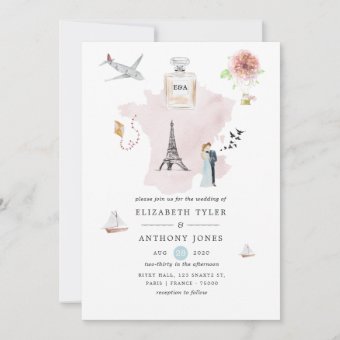 Watercolor Paris Destination Wedding Monogram Invitation | Zazzle