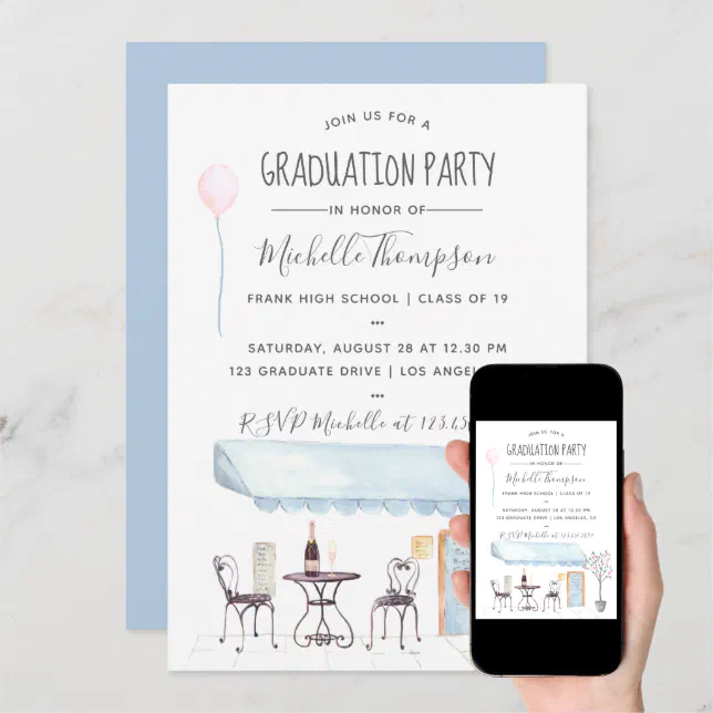 Watercolor Paris Graduation invitation | Zazzle