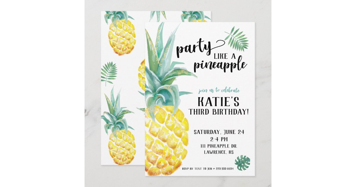 Watercolor Party Like A Pineapple Birthday Invitation | Zazzle