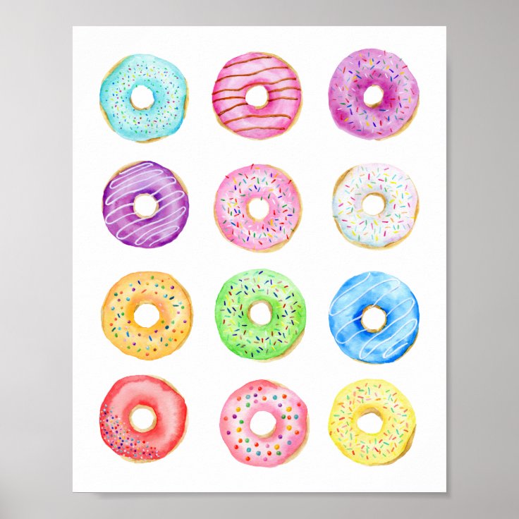 Watercolor pastel color donuts poster | Zazzle