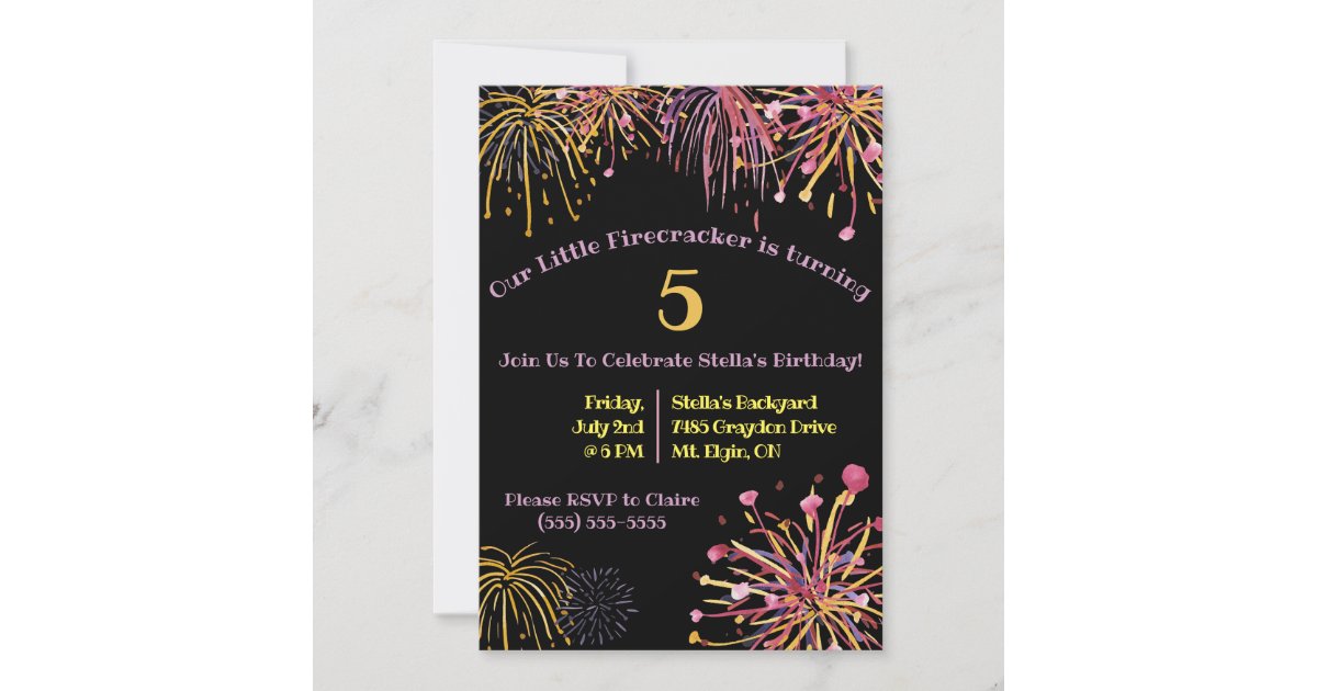 Watercolor Pastel Firecracker, Fireworks Birthday Invitation | Zazzle