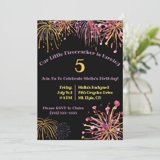 Watercolor Pastel Firecracker, Fireworks Birthday Invitation | Zazzle