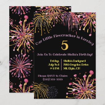 Watercolor Pastel Firecracker, Fireworks Birthday Invitation | Zazzle