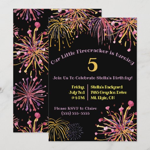 Watercolor Pastel Firecracker, Fireworks Birthday Invitation | Zazzle