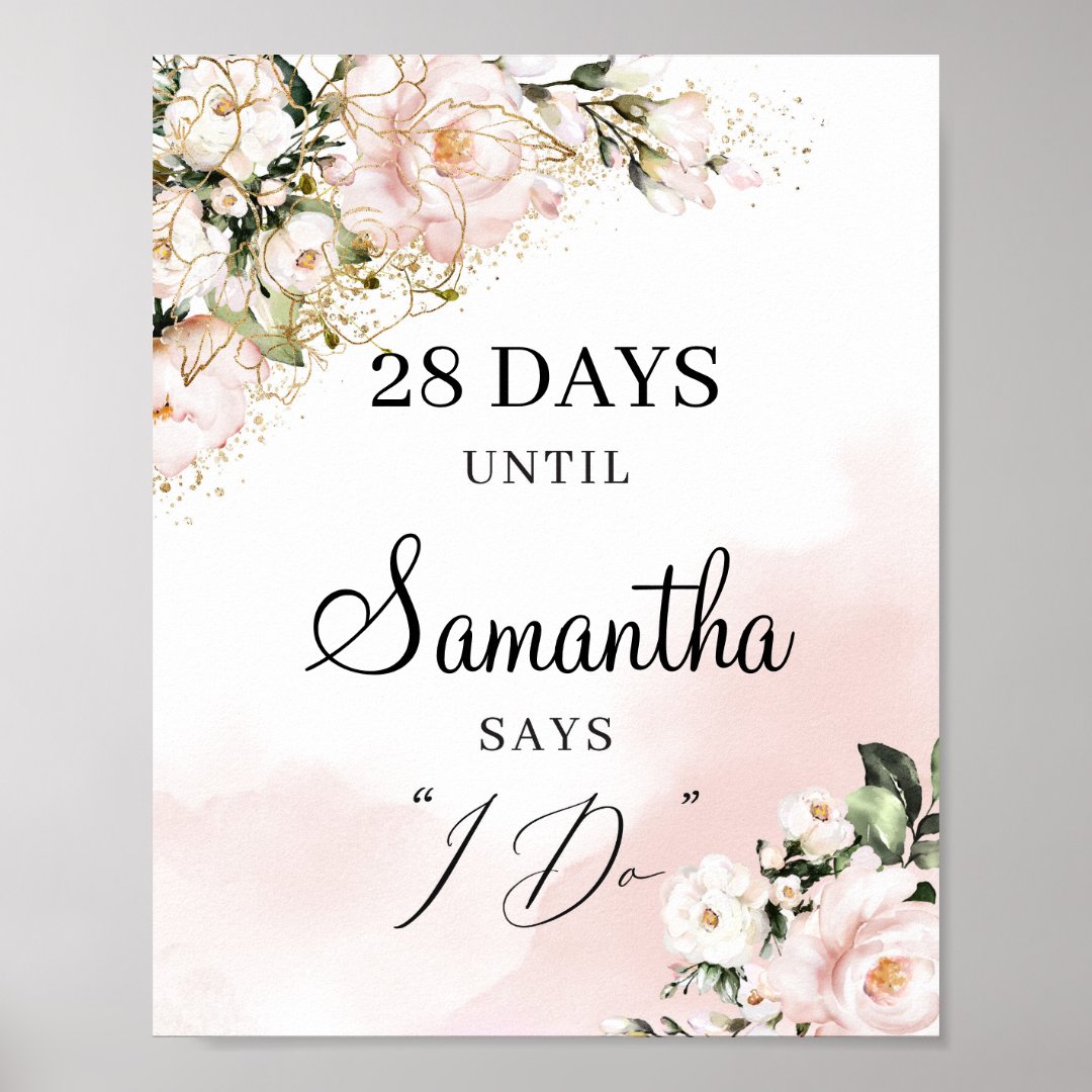 Watercolor pastel pink floral boho countdown sign | Zazzle