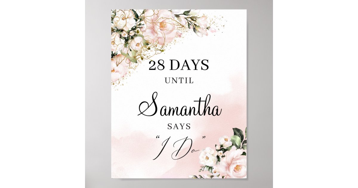 Watercolor pastel pink floral boho countdown sign | Zazzle