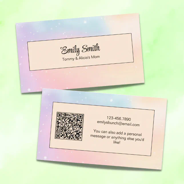 Watercolor Pastel QR Code Mom Orange Calling Card | Zazzle