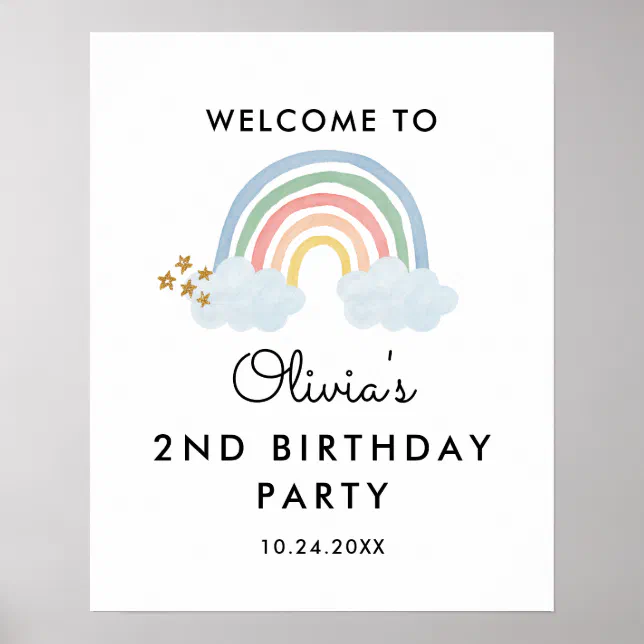 Watercolor Pastel Rainbow Birthday Party Welcome Poster | Zazzle