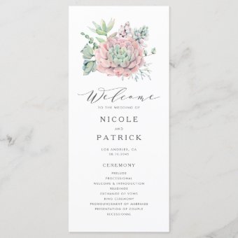 Watercolor Pastel Succulents Bouquet Wedding Program | Zazzle
