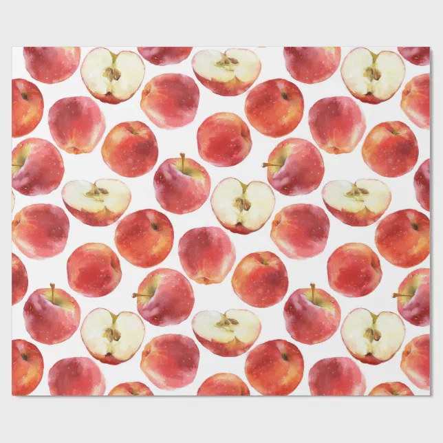 Watercolor pattern with red apples wrapping paper | Zazzle