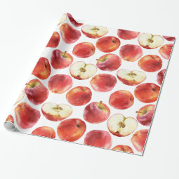 Watercolor pattern with red apples wrapping paper | Zazzle