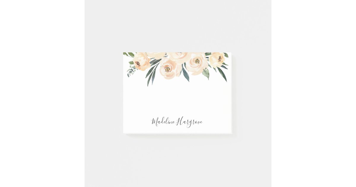 Watercolor Peach Floral & Greenery Personalized Post-it Notes | Zazzle