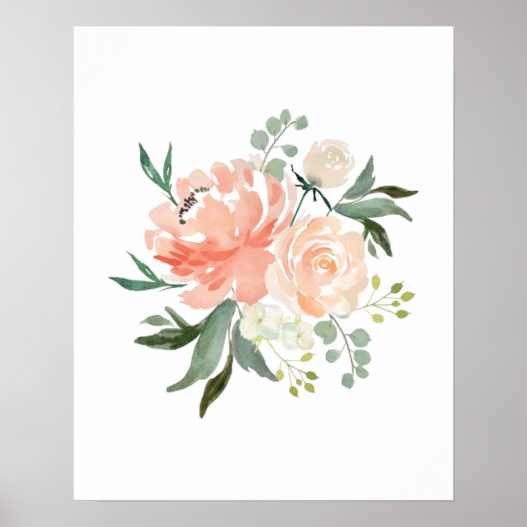 Watercolor Peach Flowers nursery print | Zazzle