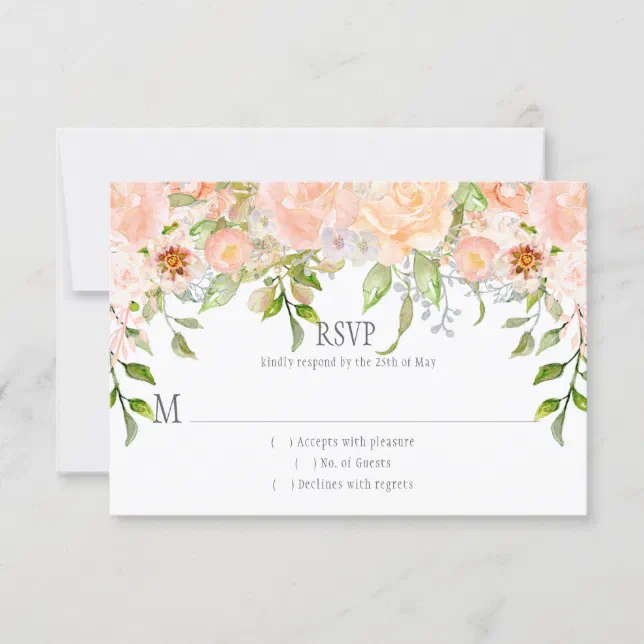 Watercolor Peach Roses Greenery | Dots Overlay RSVP Card | Zazzle