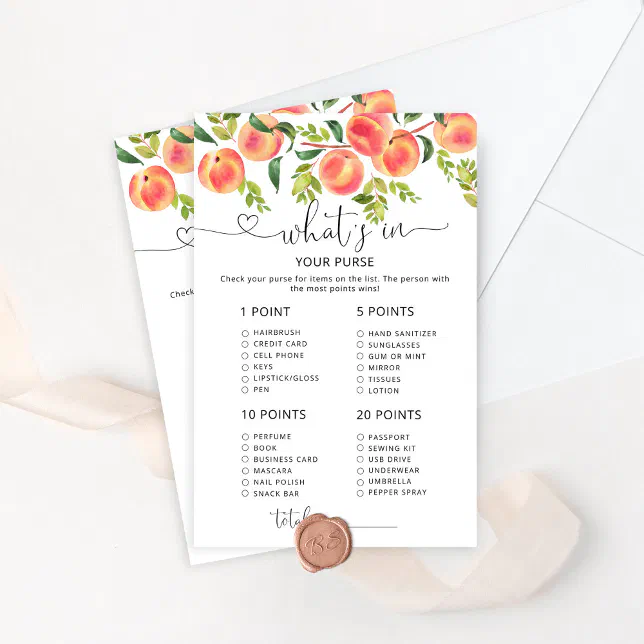 Watercolor peach Whats in your purse game | Zazzle
