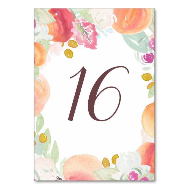 Watercolor Peaches and Flowers Table Numbers | Zazzle