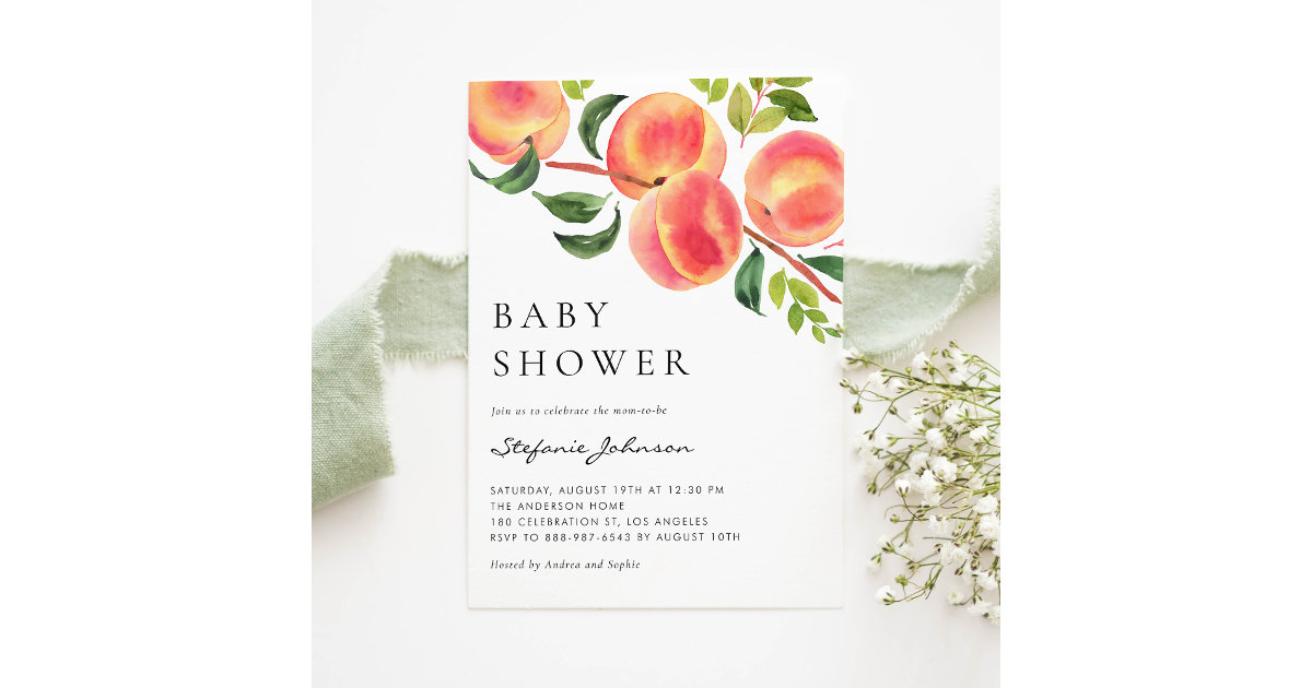 Watercolor Peaches Summer Baby Shower Invitation | Zazzle