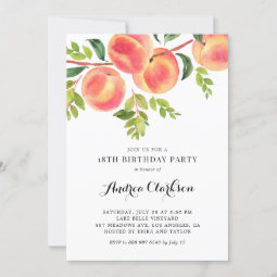 Watercolor Peaches Summer Birthday Party Invitation | Zazzle