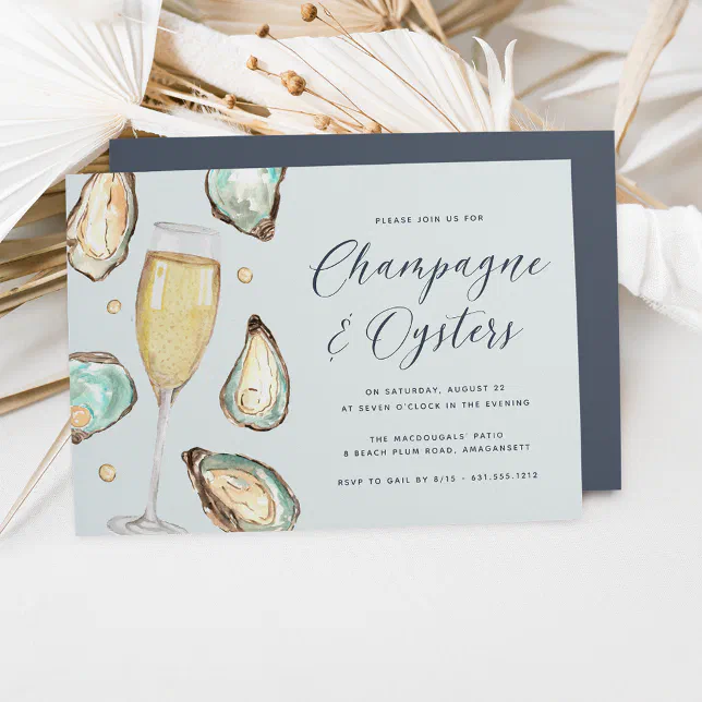 Watercolor Pearl Champagne & Oysters Party Invitation | Zazzle