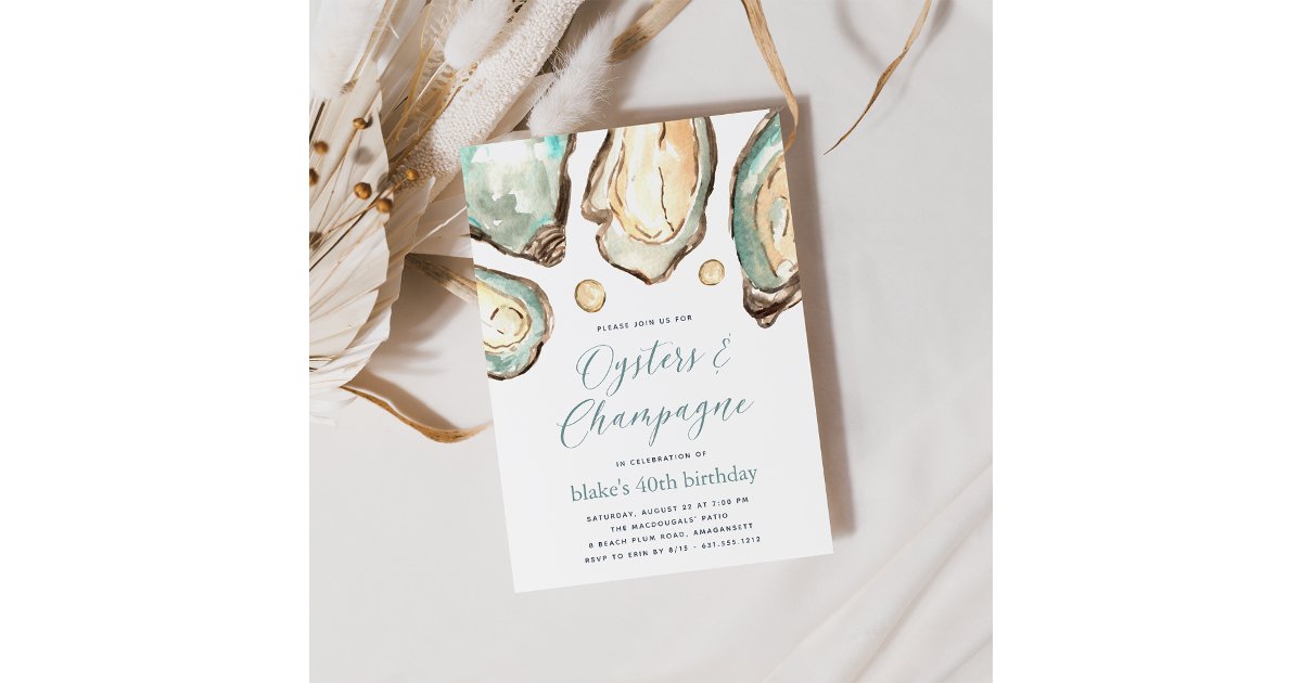Watercolor Pearl Oysters & Champagne Party Invitation | Zazzle