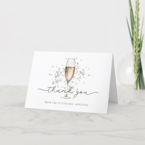 Watercolor Pearls & Prosecco Bridal Shower Thank You Card | Zazzle