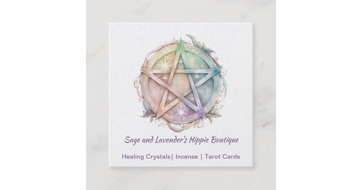 Watercolor Pentagram Occult Shop Square Business Card | Zazzle