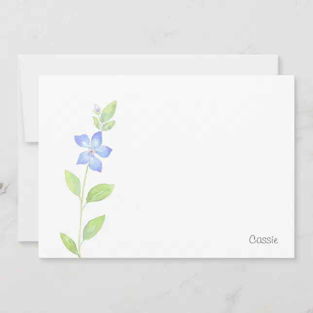 Watercolor Periwinkle Flower Note Card | Zazzle