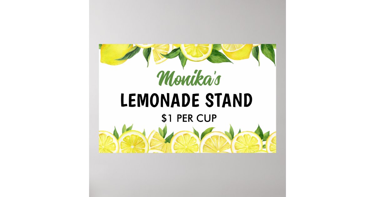 Watercolor Personalized Lemonade Stand Poster | Zazzle