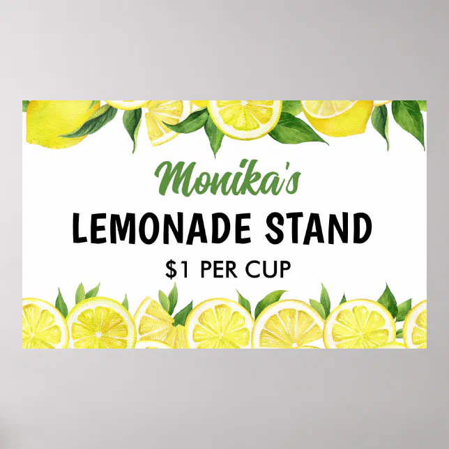 Watercolor Personalized Lemonade Stand Poster | Zazzle