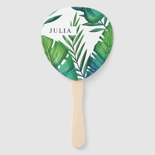 Watercolor Personalized Tropical Leaves Hand Fan | Zazzle