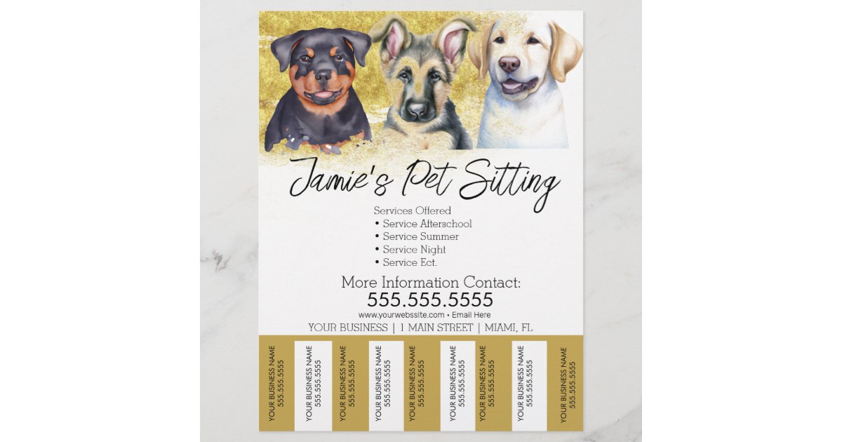 Watercolor Pet Dog Business Tear Off Strips Flyer | Zazzle