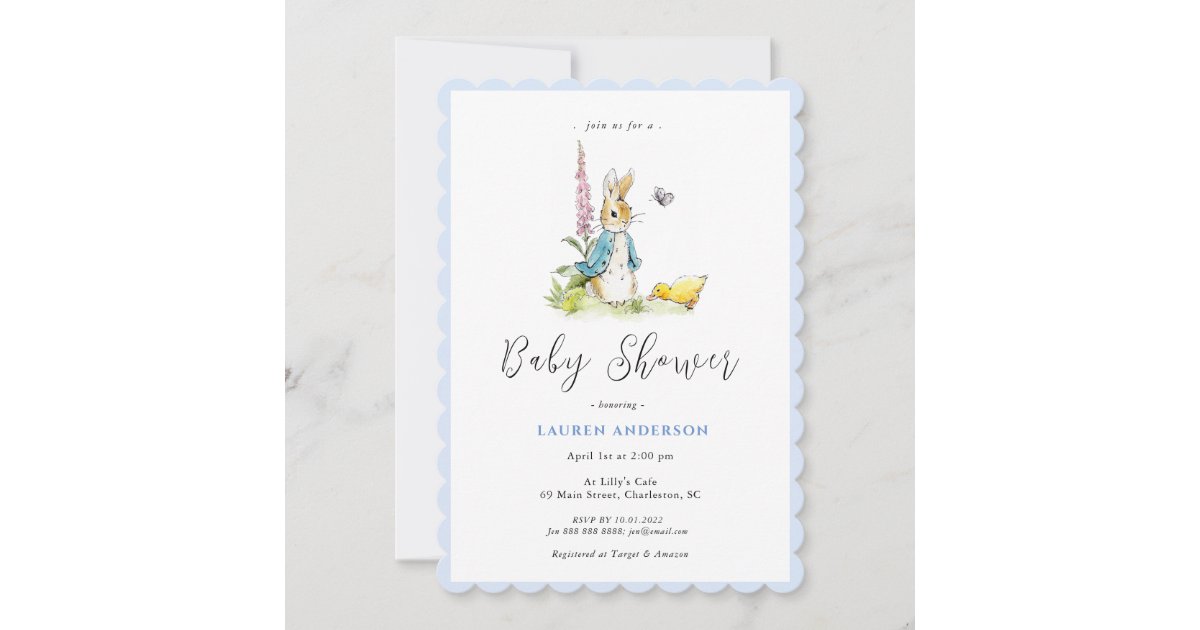 Watercolor Peter Rabbit Baby Boy Shower Invitation | Zazzle