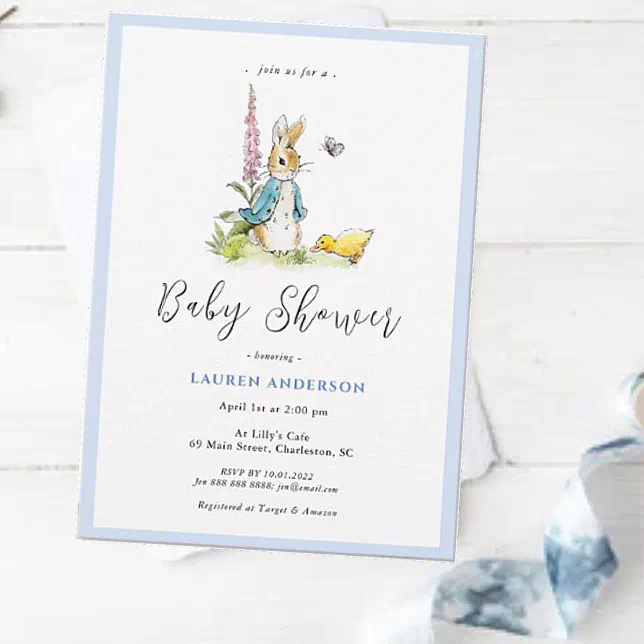 Watercolor Peter Rabbit Baby Boy Shower Invitation | Zazzle