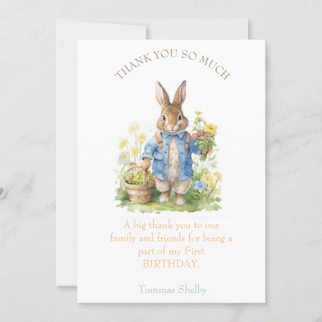Watercolor Peter Rabbit Birthday Thank You Card | Zazzle