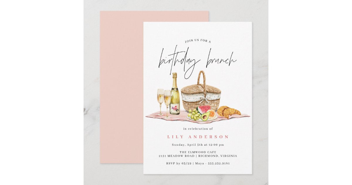 Watercolor Picnic | Cute Casual Birthday Brunch Invitation | Zazzle