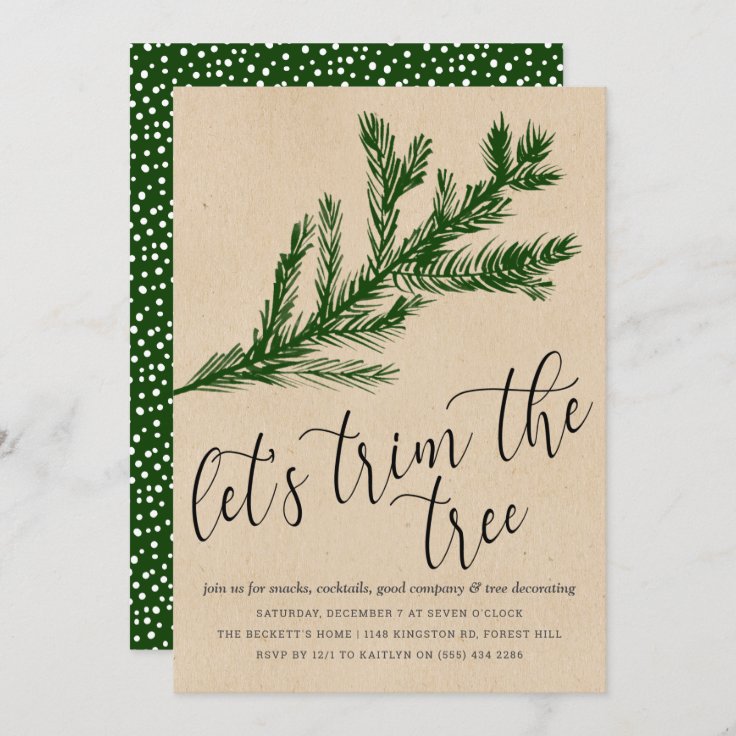 Watercolor Pine Bough Tree Trimming Party Invitation | Zazzle
