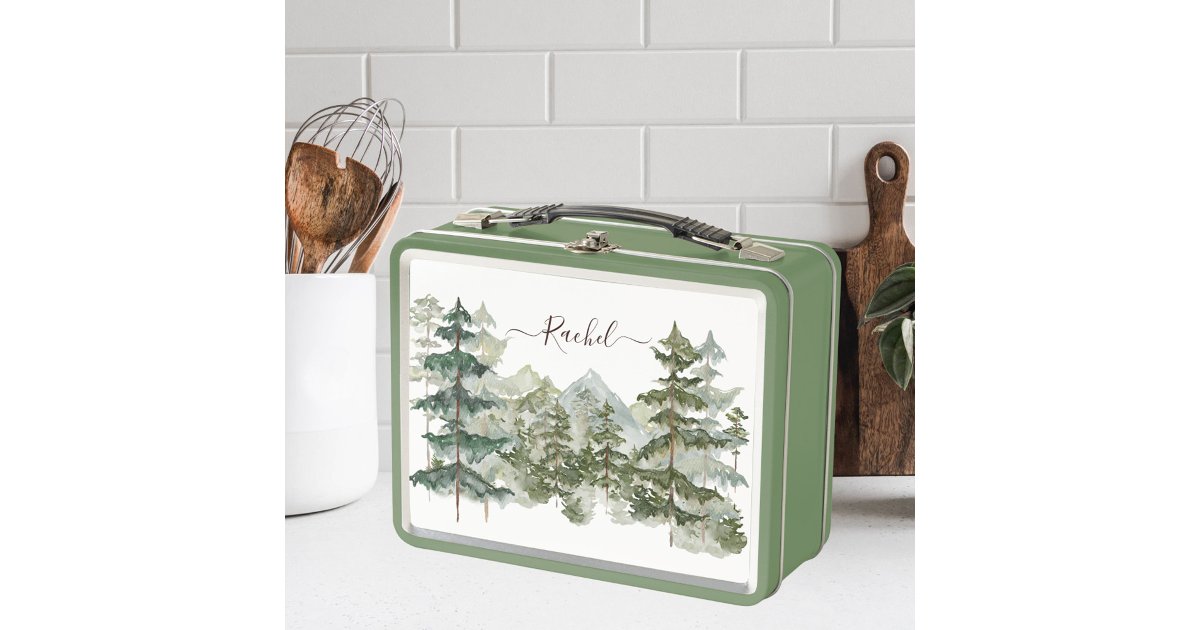 Watercolor Pine Forest and mountain Rustic Metal Lunch Box | Zazzle