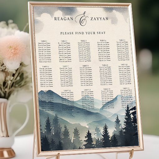 Watercolor Pine Mountain Wedding Seating Chart | Zazzle